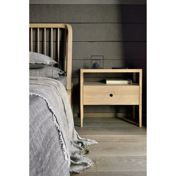 ETHNICRAFT Spindle Bedside Table - Oak