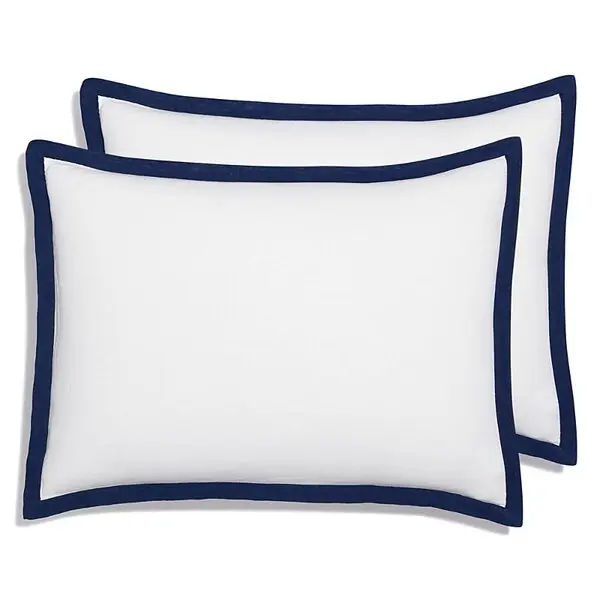 AMALIA HOME COLLECTION Stonewashed Linen Standard Sham, Pair Exclusive - White/navy