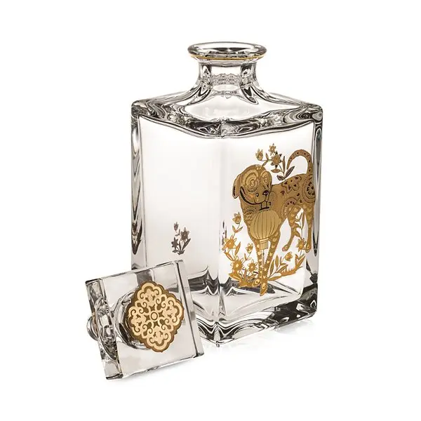 VISTA ALEGRE Golden Whisky Decanter With Dog - Gold