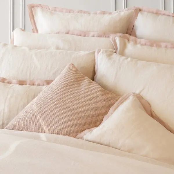 AMALIA HOME COLLECTION Stonewashed Linen King Sham, Pair Exclusive - Natural/pink