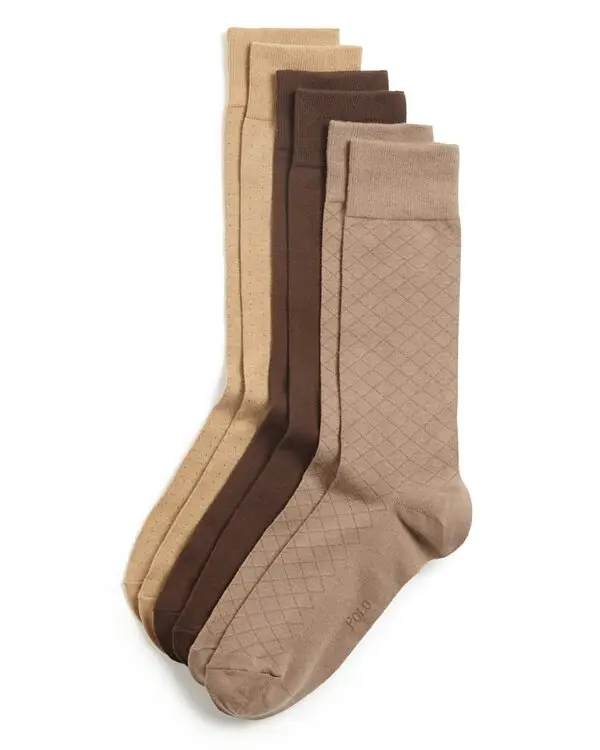 Polo Ralph Lauren Assorted Dress Socks, Pack Of 3 - Khaki Assorted