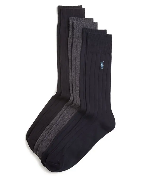 Polo Ralph Lauren Solid Ribbed Dress Socks, Pack Of 3 - Black Assorted