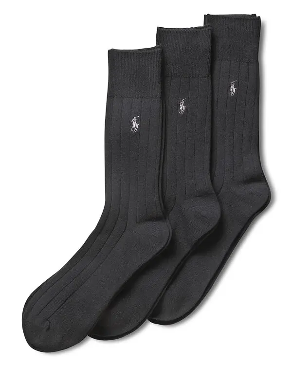 Polo Ralph Lauren Solid Ribbed Dress Socks, Pack Of 3 - Black
