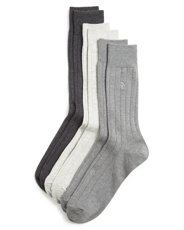 Polo Ralph Lauren Solid Ribbed Dress Socks, Pack Of 3 - Charcoal Assorted