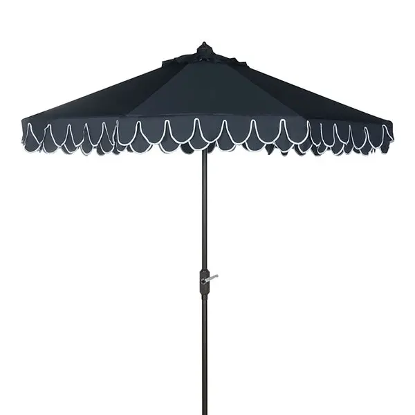 SAFAVIEH Elegant Valance 9 Ft Umbrella - Navy/white/black Pole
