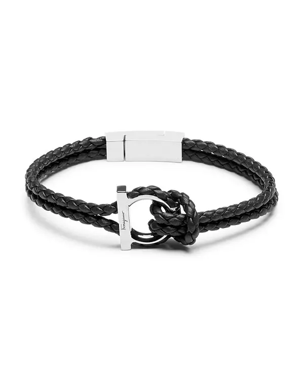 FERRAGAMO Gancini Leather Bracelet - Black