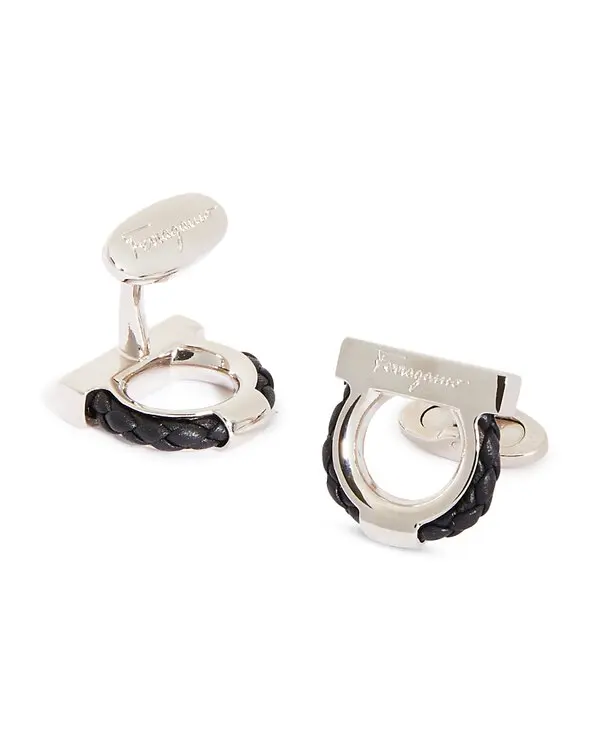 FERRAGAMO Salvatore Gancini Leather Rope Cufflinks - Silver