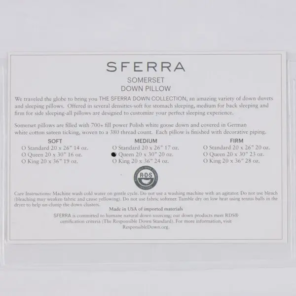SFERRA Somerset Medium Queen Down Pillow