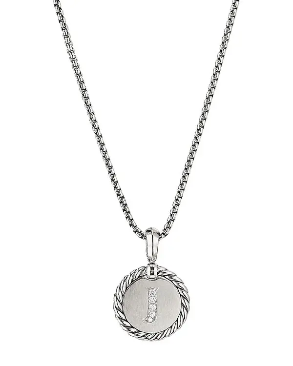 David Yurman Sterling Silver Initial Charm Necklace - J/silver
