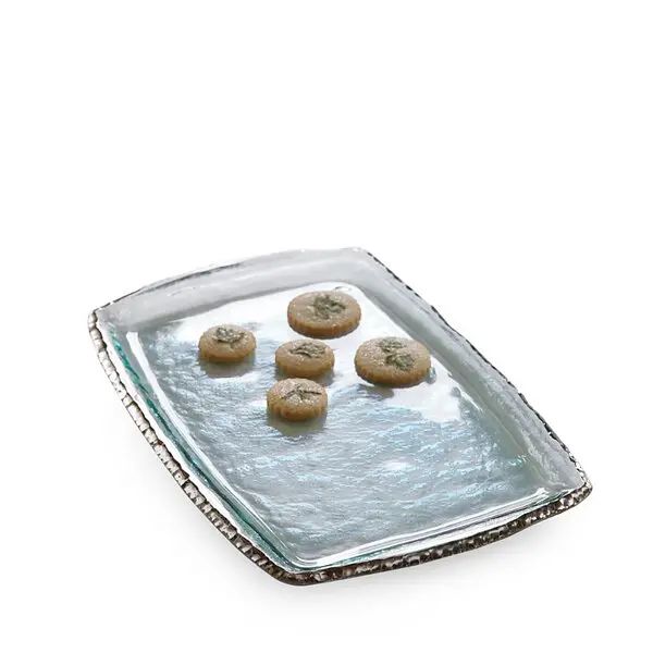 ANNIEGLASS Edgey Martini Tray - Clear Glass/platinum Trim