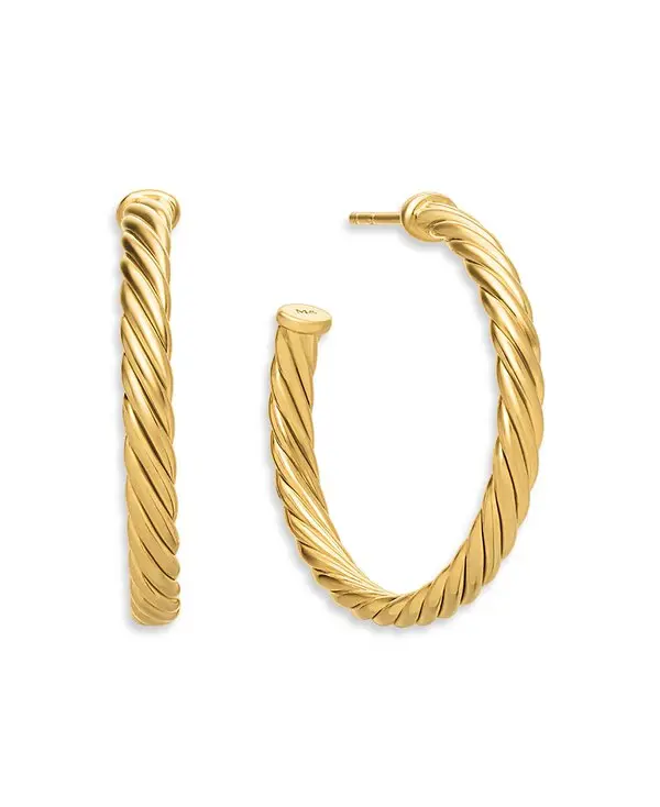 David Yurman Cable Spira 18k Yellow Hoop Earrings - Gold