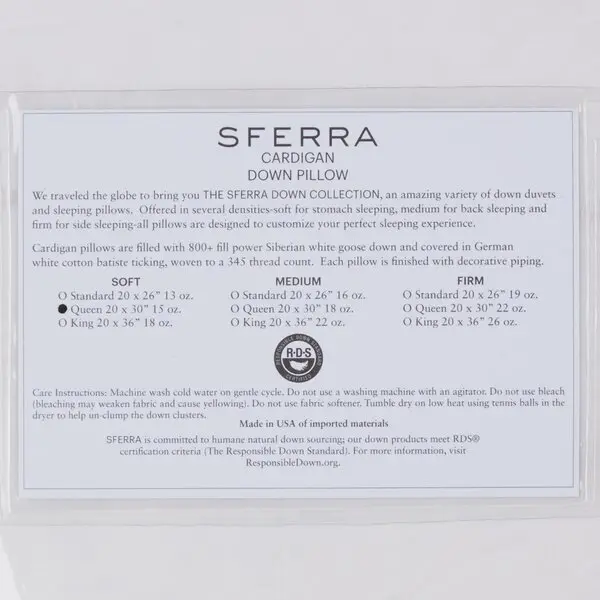 SFERRA Cardigan Soft Queen Down Pillow