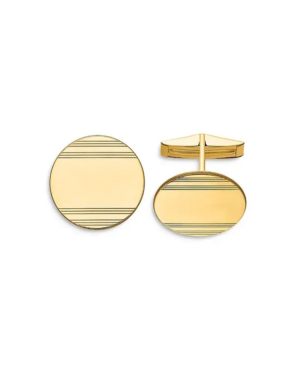 Bloomingdale'S Circular With Line Design Cuff Links In 14k Yellow - Gold