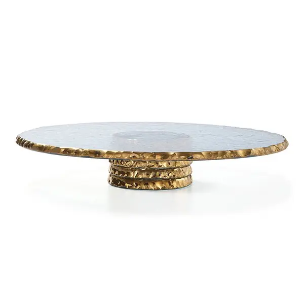 ANNIEGLASS Edgey Pedestal Cake Plate - Clear Glass/gold Trim