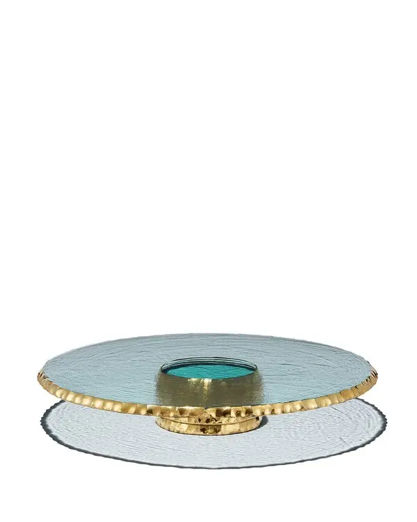 ANNIEGLASS Edgey Pedestal Cake Plate - Clear Glass/gold Trim