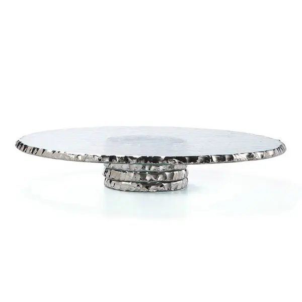 ANNIEGLASS Edgey Pedestal Cake Plate - Clear Glass/platinum Trim