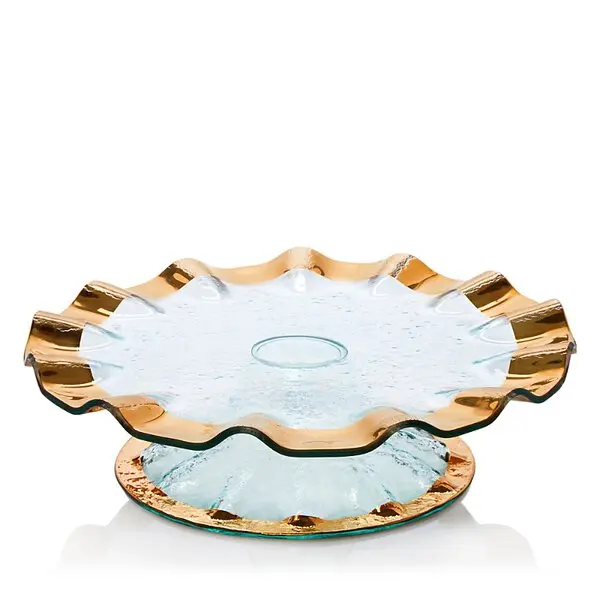 ANNIEGLASS Ruffle Cake Plate - Clear Glass/gold Trim