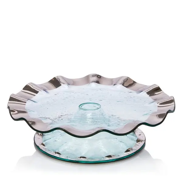 ANNIEGLASS Ruffle Cake Plate - Clear Glass/platinum Trim