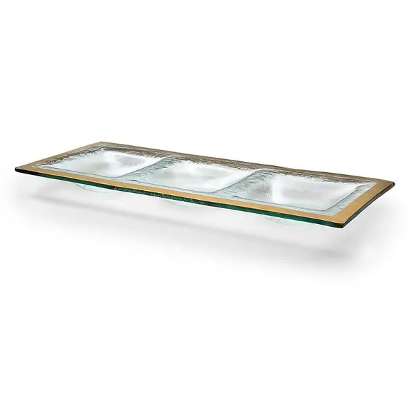 ANNIEGLASS Roman Antique 3-section Tray - Clear Glass/gold Trim