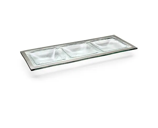 ANNIEGLASS Roman Antique 3-section Tray - Clear Glass/platinum Trim
