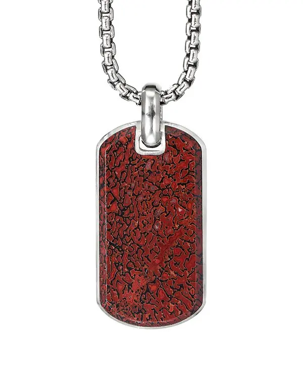 David Yurman Chevron Tag With Red Agate - Red/silver