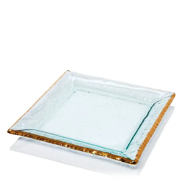 ANNIEGLASS Edgey Square Platter - Clear Glass/gold Trim
