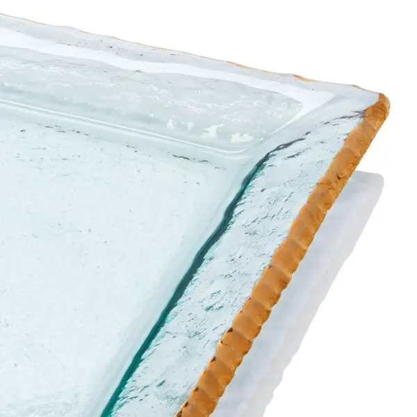 ANNIEGLASS Edgey Square Platter - Clear Glass/gold Trim