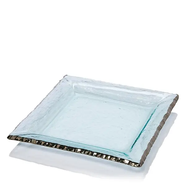 ANNIEGLASS Edgey Square Platter - Clear Glass/platinum Trim