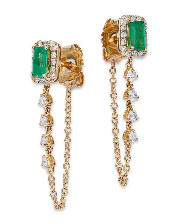 Bloomingdale'S Emerald And Diamond Chain Drop Earrings - Green/gold