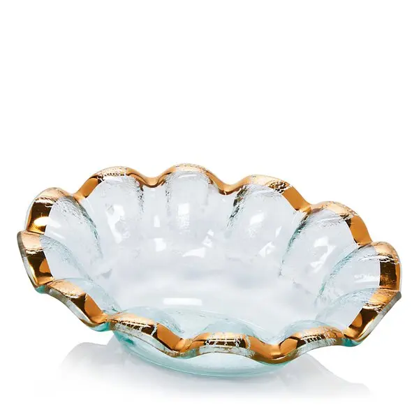 ANNIEGLASS Ruffle Dip Bowl - Clear Glass/gold Trim