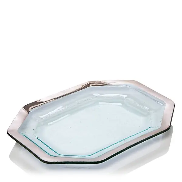 ANNIEGLASS Roman Antique Steak Platter - Clear Glass/platinum Trim