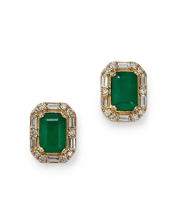Bloomingdale'S 14k Yellow Gold Emerald And Diamond Halo Stud Earrings - Green/gold