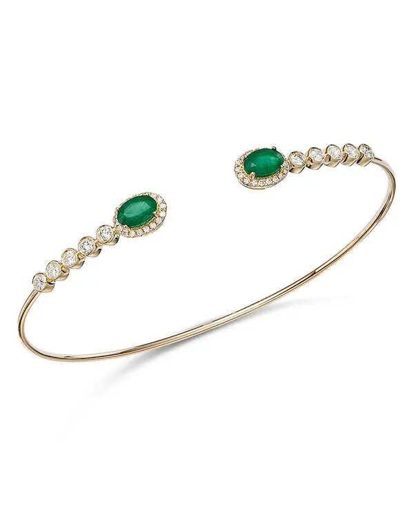 Bloomingdale'S Emerald And Diamond Cuff Bangle In 14k Yellow Gold - Green/gold