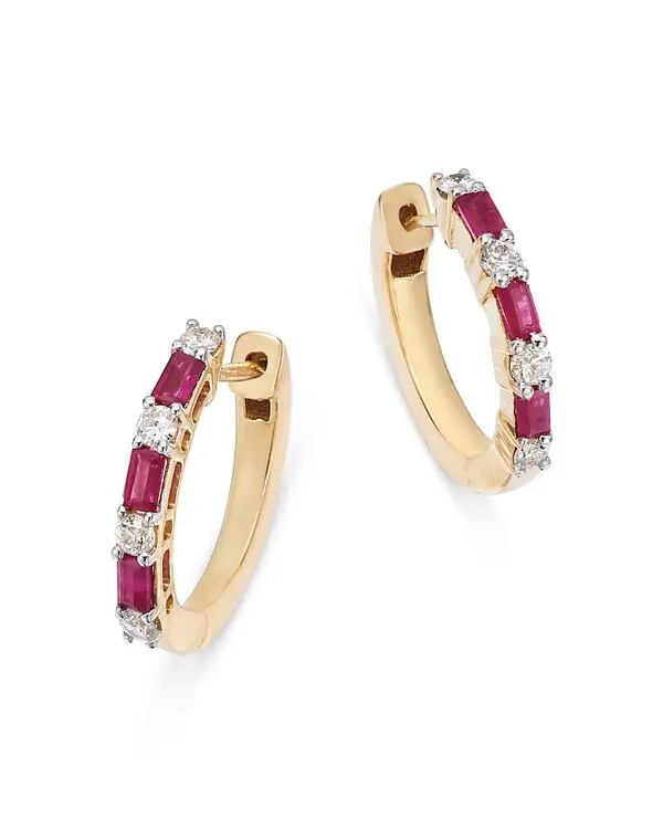 Bloomingdale'S Ruby & Diamond Huggie Hoop Earrings - Pink/gold