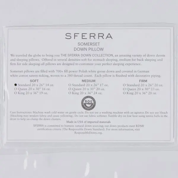 SFERRA Somerset Soft Down Pillow, Standard