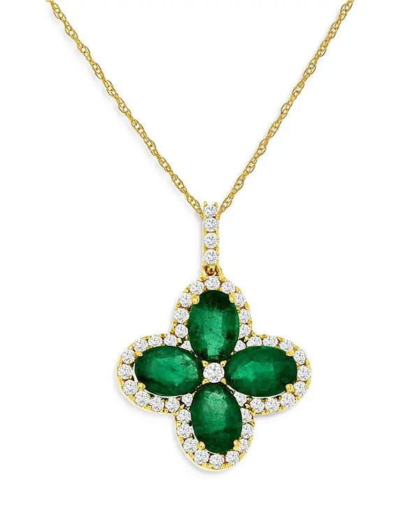 Bloomingdale'S Emerald And Diamond Clover Pendant Necklace - Green/gold