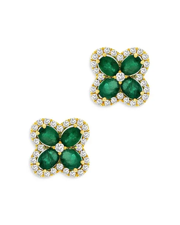 Bloomingdale'S Emerald And Diamond Clover Stud Earrings - Green/gold