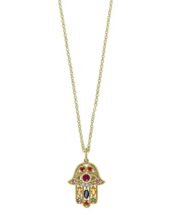 Bloomingdale'S Rainbow Gemstone And Diamond Hamsa Pendant Necklace - Multi/gold