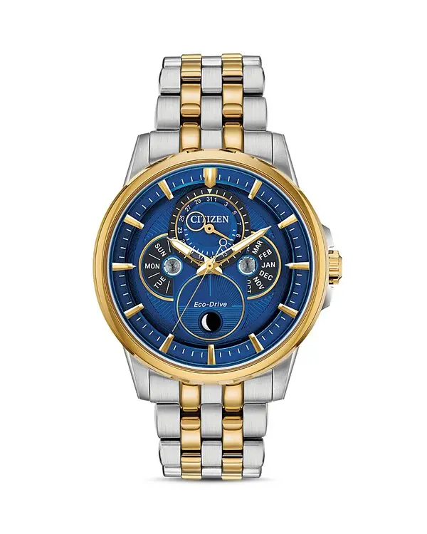 Citizen Calendrier Moonphase 44mm Link Bracelet Watch - Blue/two-tone