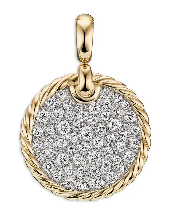 David Yurman 18k Yellow Gold Dy Elements Pave Diamond Disc Pendant - White/gold
