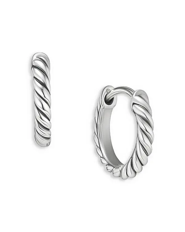 David Yurman Sculpted Cable Micro Huggie Hoop Earrings - Silver