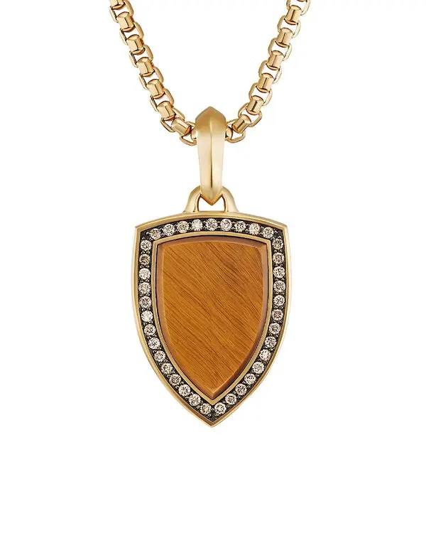 David Yurman Shield Amulet Pendant With Tiger's Eye And Diamonds - Brown/gold