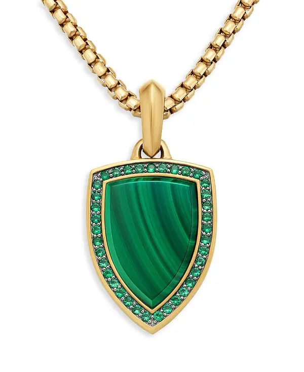 David Yurman Shield Amulet In 18k Yellow Gold With Malachite And Emeralds - Green/gold