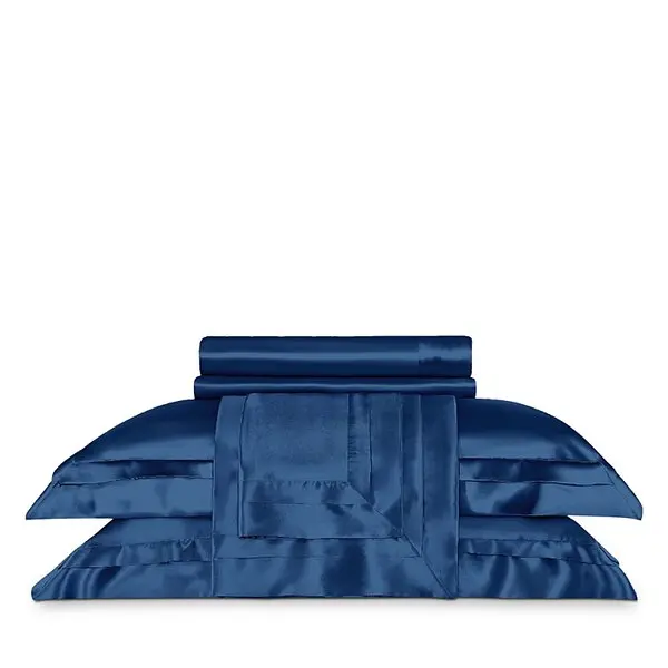 TOGAS House Of Textiles Elite Silk Flat Sheet, Queen - Dark Blue