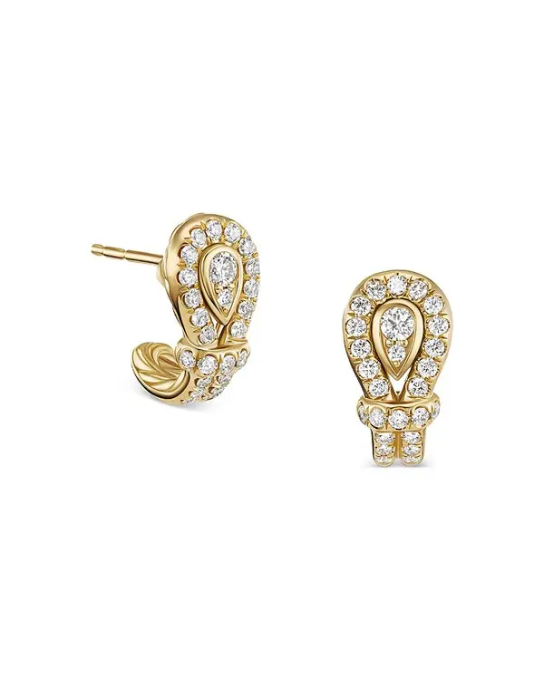 David Yurman 18k Yellow Hoop Earrings With Diamonds - Gold