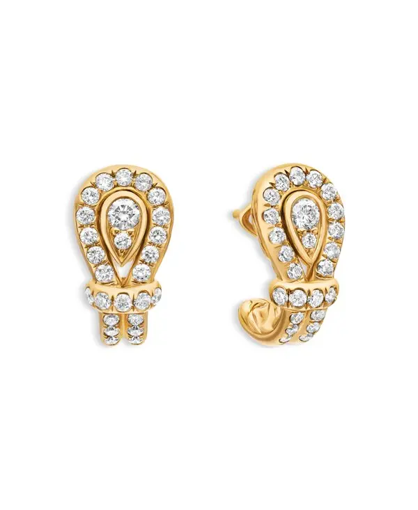 David Yurman 18k Yellow Hoop Earrings With Diamonds
