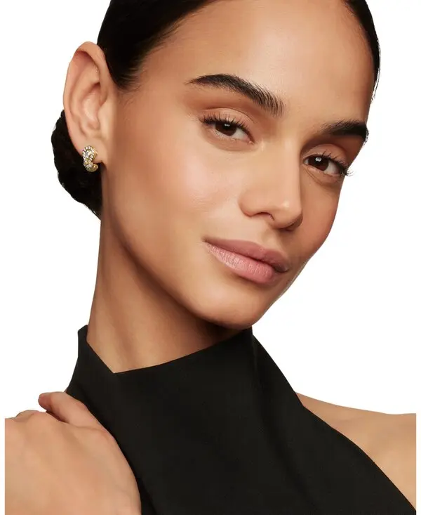 David Yurman 18k Yellow Hoop Earrings With Diamonds