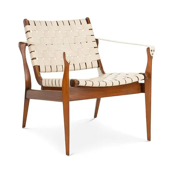SAFAVIEH Couture Dilan Leather Safari Chair - White/light Brown