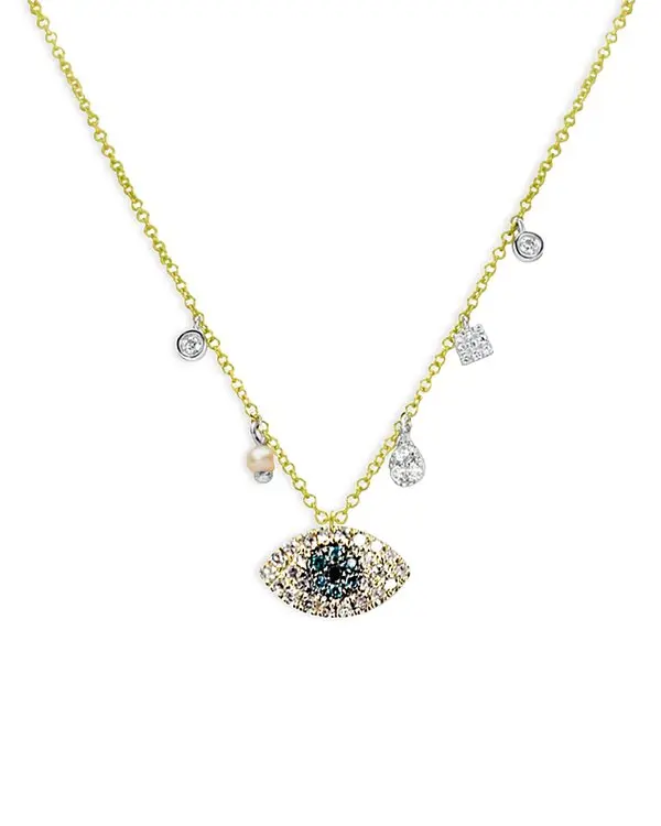 Meira T 14k White & Yellow Diamond & Pearl Evil Eye Pendant Necklace - Gold