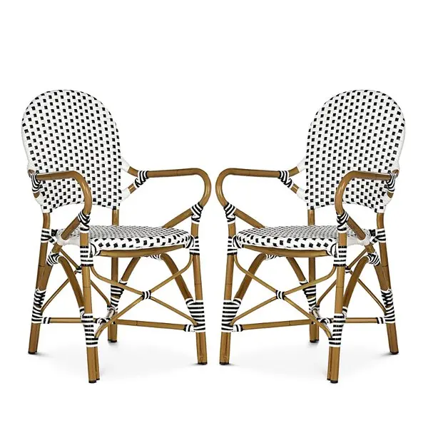 SAFAVIEH Hooper Indoor-outdoor Stacking Arm Chair, Set Of Two - Black/white/light Brown